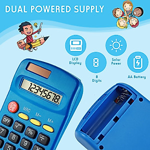 12 Piece Pocket Size Mini Calculators Solar Powered Calculators Handheld 8 Digit Display Basic Calculators Dual Power Basic Calculator Pocket Calculator for Office Students Kids, No Battery