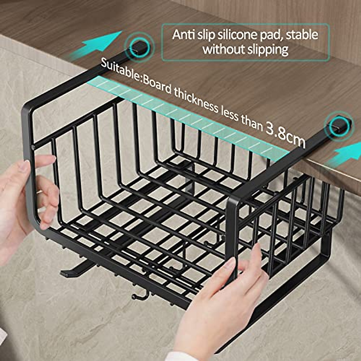 Shelves Organizer Under Sink Organizer Cabinet Hooks Kitchen Shelf Basket Under Cabinet Shelf Storage Basket for Storage Shelves Bathroom Storage Kitchen Organizers(2 Colour 7.3×9.9×10.5in)(black)