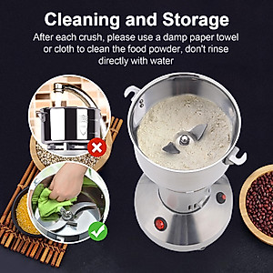 Greatrue 150g Electric Grain Mill Grinder, 304 Stainless Steel Grain Mill, 1500W High Speed Spice Grinder, Electric Grain Mill for Dry Wheat, Oats, Corn, Pepper and Coffee Beans