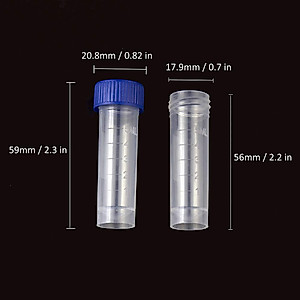PEKYBIO Sterile Transport Tube, 5 ml Capacity, Molded Graduations, Conical Bottom, Self Standing, with Blue Screw Cap, Non- Pyrogenic, DN/RNase Free, Case of 200