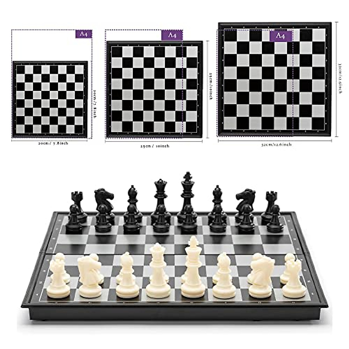 A&A Magnetic Plastic Travel Chess Set w/Folding Chess Board, Educational Toys for Kids and Adults - 12.6"(32cm) * 12.6"(32cm) Board