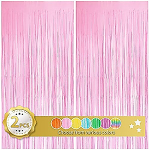BEISHIDA 2 Pack Pink Tinsel Foil Fringe Curtains Light Macaron Metallic Curtain Photo Backdrop for Wedding Party Birthday Stage Bridal Shower Decor(3.28 ft x 6.56 ft)