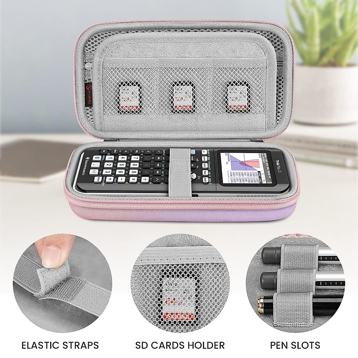 Fintie Graphing Calculator Carrying Case for Texas Instruments TI-Nspire CX II CAS/Tl-Nspire-CX-ll, TI-84 Plus CE/TI-84 Plus Color Graphing Calculators - with Mesh Pockets, Pen Slots (Pink)