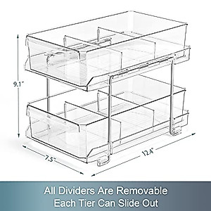 LANDNEOO 2 Tier Clear Organizer with Dividers & 2 Set, 2 Tier Pull-Out Under Sink Organizer and Storage with Dividers
