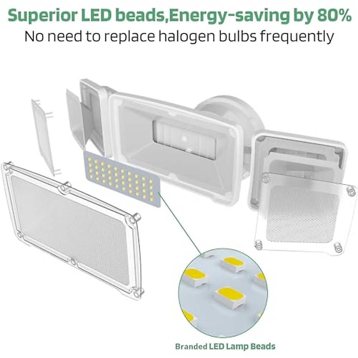 GLORIOUS-LITE 35W LED Dusk to Dawn Security Lights, 3500LM Exterior Flood Lights, IP65 Waterproof Outdoor 3 Adjustable Heads Photocell Lights Fixture, 5500K Daylight White Floodlights for Patio, Yard