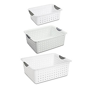 Sterilite Set of Ultra Plastic Storage Baskets with Handles Including 12 Small, 12 Medium, and 6 Large Containers for Home Organization, 30 Count
