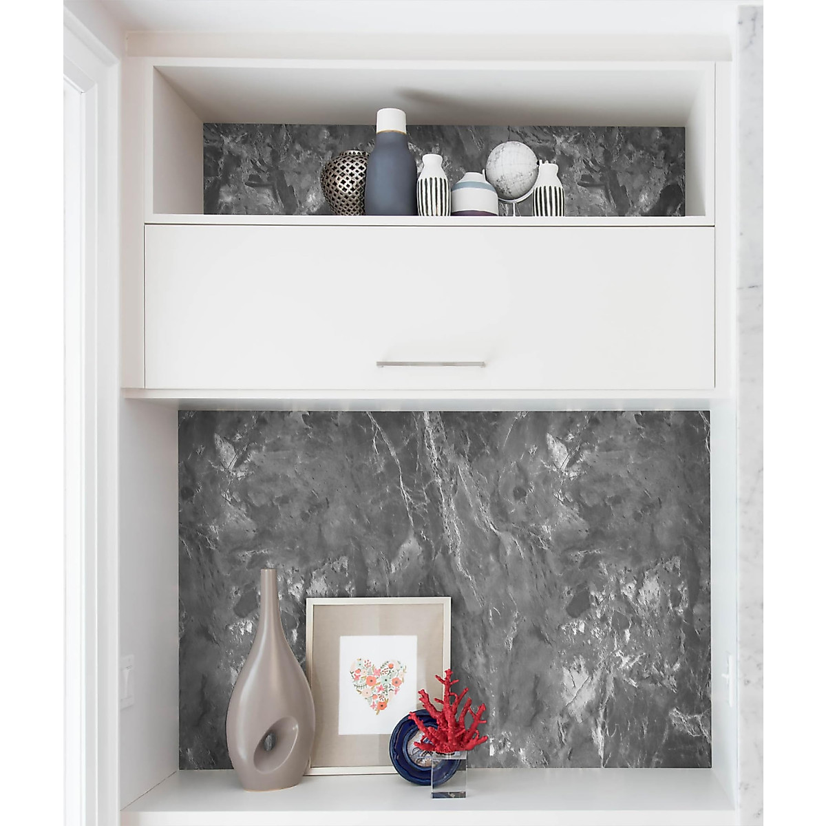 Guvana Matte Marble Contact Paper for Countertop 15.7''x78.7'' Removable Grey Wallpaper Marble Peel and Stick Wallpaper Matte Marble Contact Paper Waterproof Self Adhesive Wallpaper for Kitchen Decor