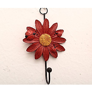 Creative Daisy Resin Wall Hooks Wall Mounted Art Flower Iron Hook Hand-Painted Hanging Coat / Hat /Key/ Towel Hooks Home Decoration(Set of 4)