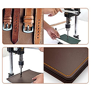 Leather Hole Puncher Hand Punching Machine Manual Press Puncher Punch Tools for DIY Leather Craft Punching Holes (with Chuck, PP Plate and Aluminum Plate) (Style D)