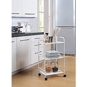SunnyPoint Minimalist Style 3 Tier Utility Rolling Shelf Cart (WHT)