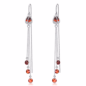 Sterling Silver Threader Earrings with Rose Flower Teardrop Cubic Zirconia Tassel Dangle Drop Long Charm Earrings for Women