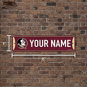 Rico Industries NCAA Florida State Seminoles Primary Personalized Metal Street Sign 4" x 15" Home Décor - Bedroom - Office - Man Cave