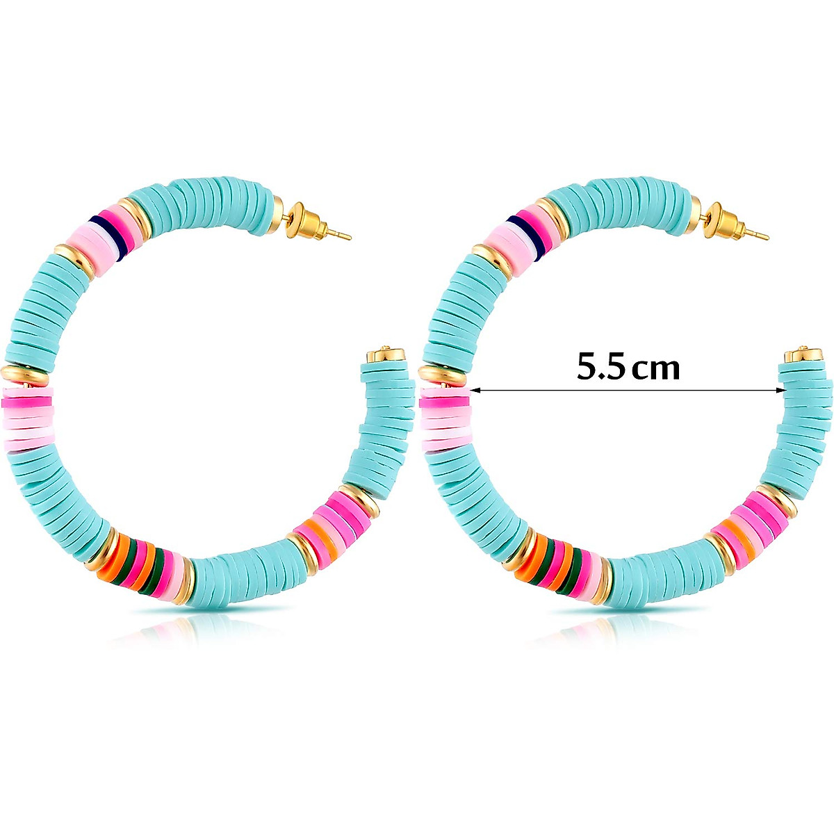 4 Pairs Heishi Hoop Earrings Rainbow African Vinyl Disc Bead Earrings Colorful Heishi Beaded Open Hoop Earring for Women (Fresh Style)