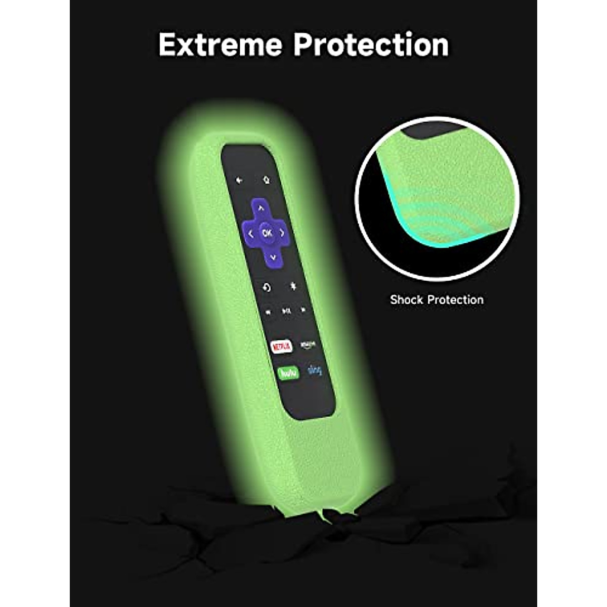 Protective Case for Roku Express/Express+,Roku 2 (4210R),Roku LT,Premiere,RC83,Streaming Stick RC41,3800RT,TCL R655 Remote Case Light Weight Shock Proof Silicone Remote Cover(Glow in Dark Green)