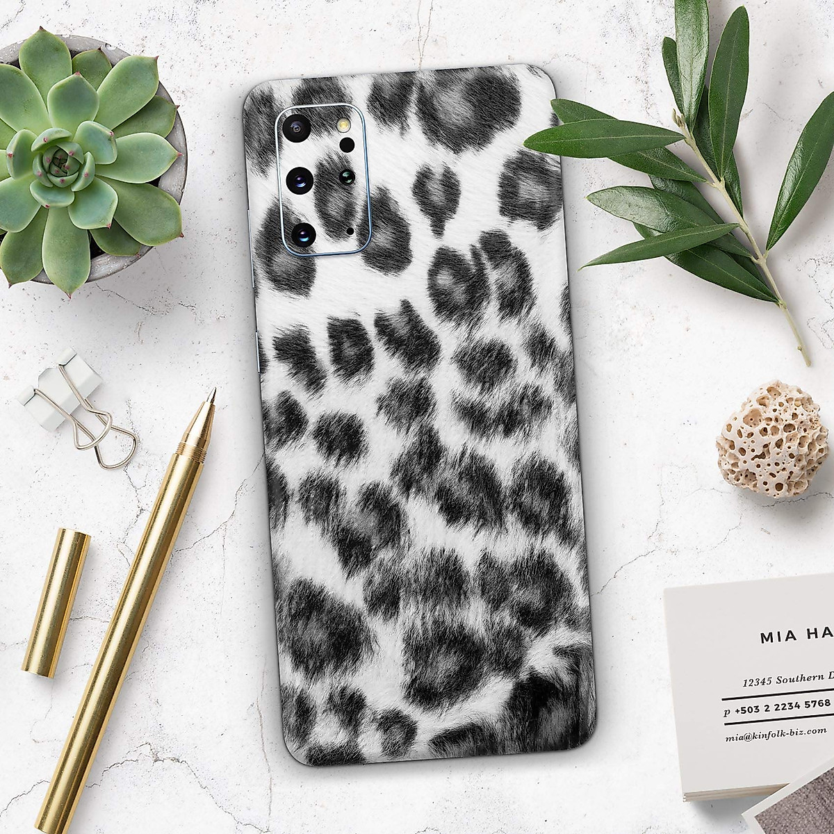 DesignSkinz Real Snow Leopard Hide Protective Vinyl Decal Wrap Skin Cover Compatible with The Samsung Galaxy S20 (Screen Trim & Back Glass Skin)
