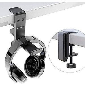 APPHOME 2 Pack Foldable Headphone Stand, Under Desk Headset Hanger Hook Holder, Aluminum PC Gaming Headset Holder for Desk, Non-Slip Desk Hook Space Save Universal Headphone Mount Clamp (Black)