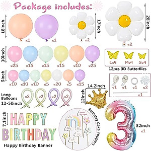 Slmeno Pastel Balloons 219Pcs Daisy Balloon Garland Kit, 18 10 5 Inch Pastel Rainbow Balloons Arch, 3rd Birthday Decorations for Girls, Number 3 Balloons Daisy Balloons for Birthday Party Decorations