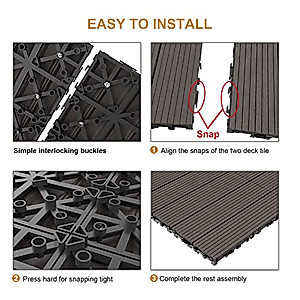 Goovilla Wood Plastic Composite Interlocking Patio Deck Tiles 9 Pack (9 sq. ft), 12"x12" Waterproof Indoor Outdoor Flooring All Weather Use, Balcony Floor Covering Tile, Decking Tiles, Dark Coffee