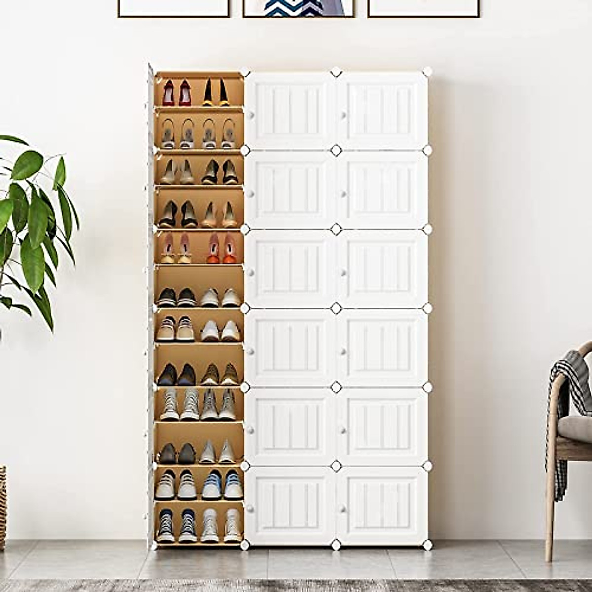 KOUSI Shoe Racks 72 Pairs Shoe Organizers Narrow Standing Stackable Shoe Storage Cabinet Space Saver for Entryway, Hallway and Closet, Honey color