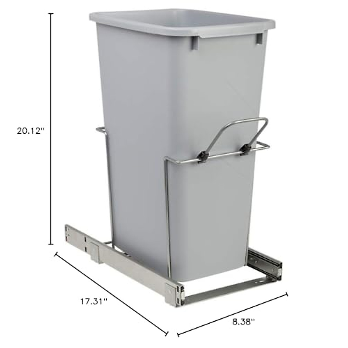 8.375 in. x 20.125 in. x 17.313 in. 20 Qt. In-Cabinet Single Soft-Close Bottom-Mount Pull-Out Trash Can - Platinum
