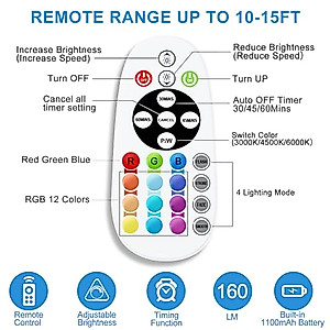Under Cabinet Lighting Wireless with Remote, 48 LED Rechargeable Under Cabinet Lights, Kitchen Counter Lights Dimmable LED Closet Lights RGB Bar for Shelf, Car, Hallway, 15 Color Changing, 6 Pack