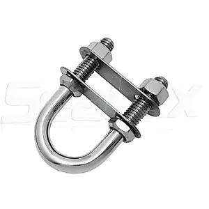 SeaLux Marine Boat Bow Eye Stern Eye U Bolt Tie Down 3/8" Stock, 3" Overall Length, 1-1/2" Thread Length with Hex Nuts and washers-SL7846