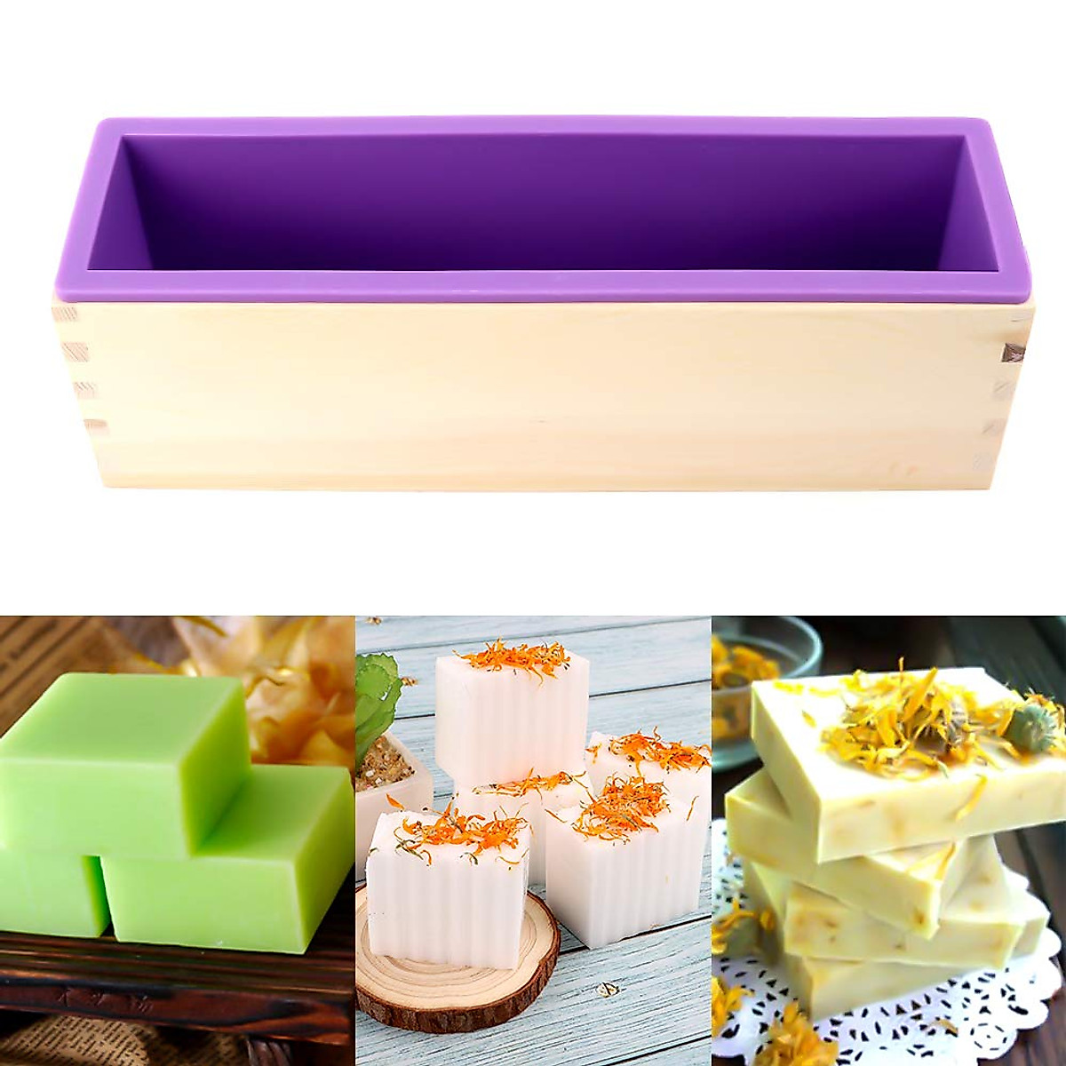 YGEOMER Soap Molds 2pcs 42oz, Silicone Soap Mold for Soap Making, Rectangular Loaf Soap Mold with Wooden Boxes, 2 Cutters and 100pcs Bags