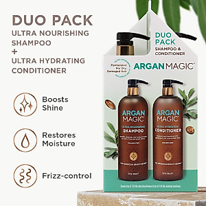 Argan Magic Ultra Shampoo and Conditioner Combo Pack for Dry and Damaged Hair - Revives & Dehydrated Brittle Hair | Detangles, Smooths & Softens | Made in USA, Paraben Free, Cruelty Free (32 oz)