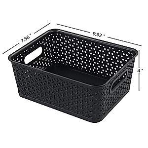 Hommp 6-Pack Woven Plastic Storage Basket, Black