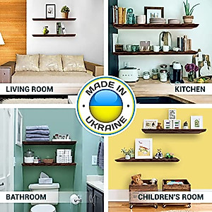 Wood Floating Shelves Set of 2-Rustic Shelf 24 inch Wide Wooden Wall Shelves for Living Room Bedroom Kitchen Bathroom Farmhouse Brown Color 24"x6.5"