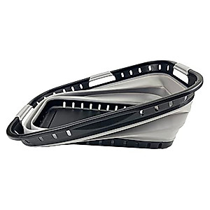 SAMMART 44L (11.6 gallon) Collapsible Plastic Laundry Basket-Foldable Pop Up Storage Container-Portable Washing Tub-Space Saving Hamper, Water Capacity: 35L (9.2 gallon) (Black/Alloy Grey)