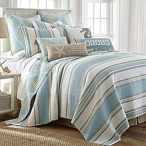 Levtex Home - Kailua Quilt Set - King Quilt + Two King Pillow Shams - Stripe - Blue Teal Taupe Cream - Quilt (106x92in.) and Pillow Shams (36x20in.) - Reversible - Cotton Fabric