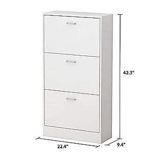 DiDuGo Tiny Shoe Cabinet with 3 Flip Drawers, Shoe Storage Cabinet for Entryway White (22.4”W x 9.4”D x 42.3”H)