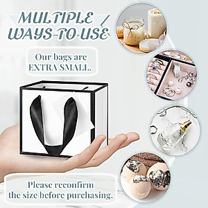 Yeaqee 50 Pcs Mini Gift Bags with Handles Small Christmas Gift Bags Metallic Foil Paper 4x4.75x2.25'' Extra Small Thank You Gift Bags Bulk with Tag for Christmas Birthday Party Wedding(White, Black)