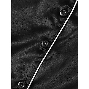 SweatyRocks Women's Short Sleeve Sleepwear Button Down Satin 2 Piece Pajama Set Black Large