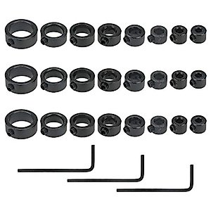 Sydien 3 Sets of 24pcs Drill Stop Bit Collar Set Woodworking Ring Locator with Wrench (1/8", 5/32", 3/16", 1/4", 5/16", 3/8", 1/2", 5/8")