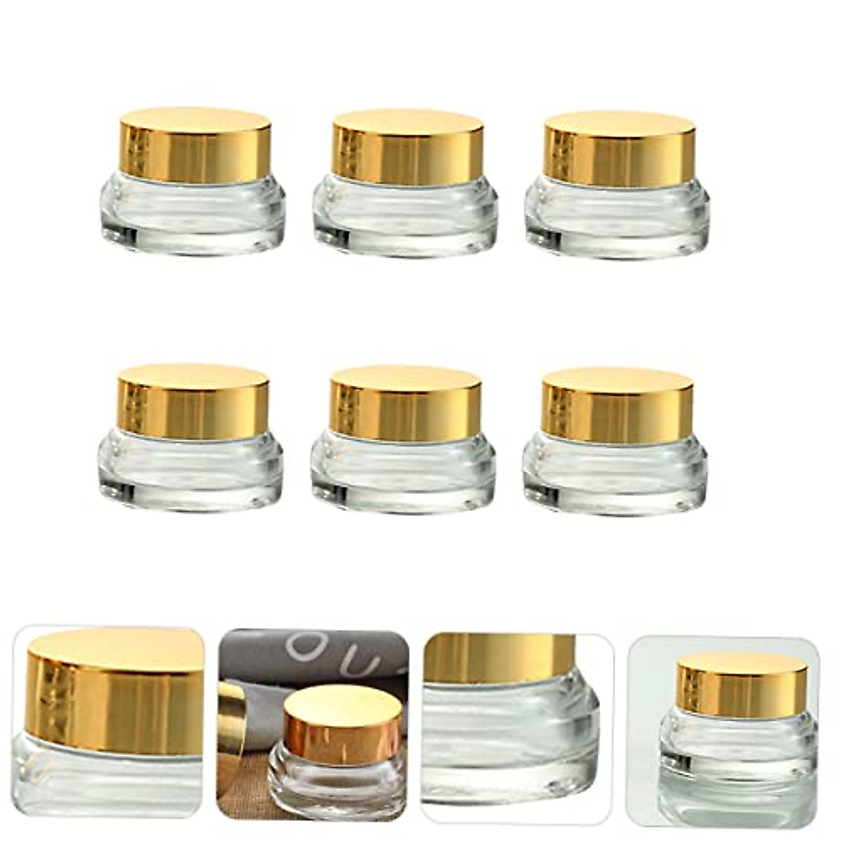 Lurrose 6pcs Container Jar Face With Bottles Facial Lip Up Lotion Glass Containers Makeup Ml Golden Small Mini Cosmetic Lids Creams Leak-proof Size for Make Shampoo Cream Samples Jars