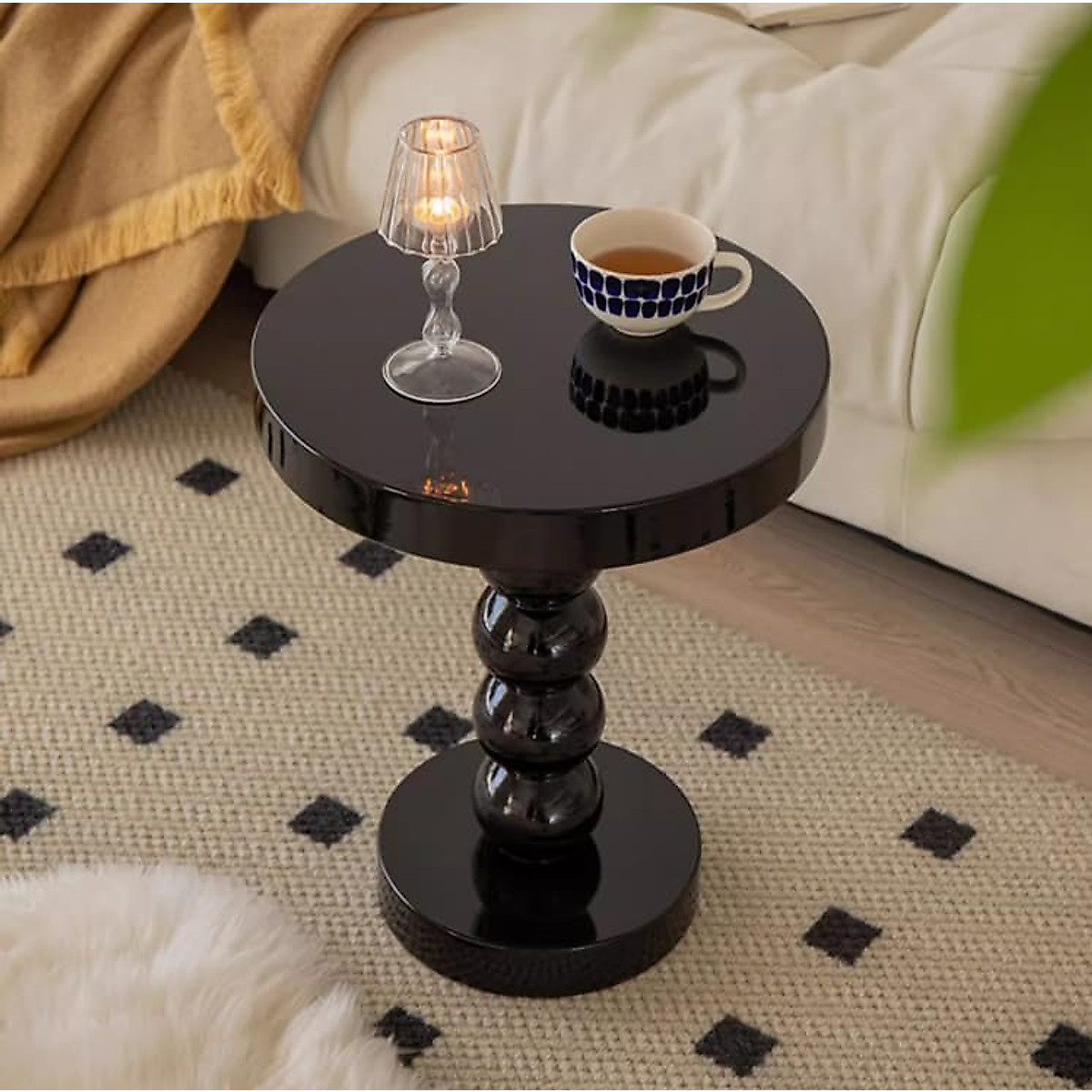 NICOKI Retro Vintage Accent Furniture Pedestal Table, Small Round Coffee End Table for Living Room Playroom Balcony, Wood Side Table, Nightstand, Plant Stand 20" Tall, Black