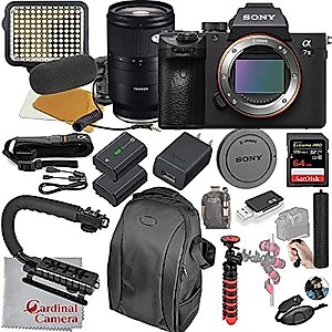 Sony a7 III Mirrorless Digital Camera with Tamron 28-75mm Lens Video Bundle + LED Video Light + Microphone + Extreme Speed 64GB Memory(20pc Bundle)