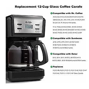 12-Cup Replacement Coffee Carafe Compatible with Mr. Coffee Coffee maker Pot, Replace Part# PLD12 PLD12-RB Series, Black Handle