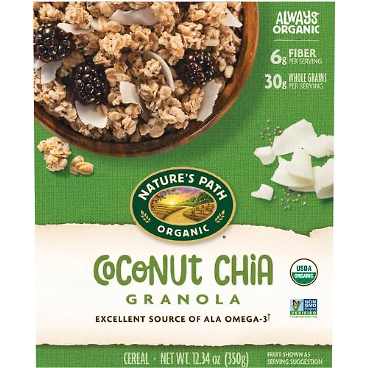 Nature's Path Organic Coconut Chia Granola, 12.34 Ounce, Non-GMO, 30g Whole Grains, with Omega-3 Rich Chia Seeds