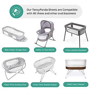 TansyPanda Bassinet Sheets for Baby Delight Snuggle Nest, Chicco LullaGo, Snoo Smart, Fisher Price, 4PC, 30 x 18 Inch, Ultra Soft, Breathable, Snug Fit, Unisex Boys Girls, Gray White (Ocean Fish)