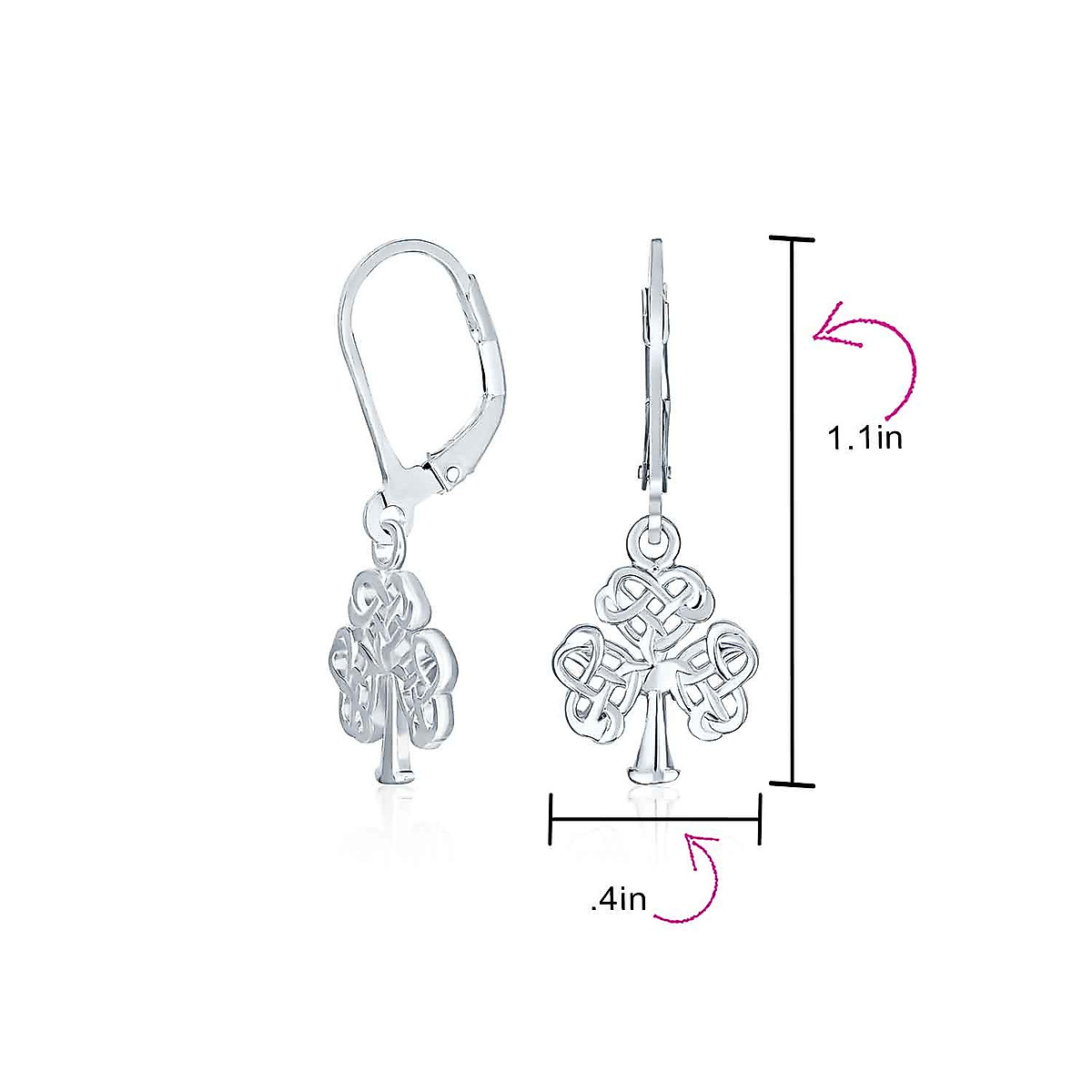 Delicate Petite Irish Triquetra Open Heart Shape Celtic Knot Good Luck Shamrock Clover Dangle Earrings Lever back .925 Sterling Silver
