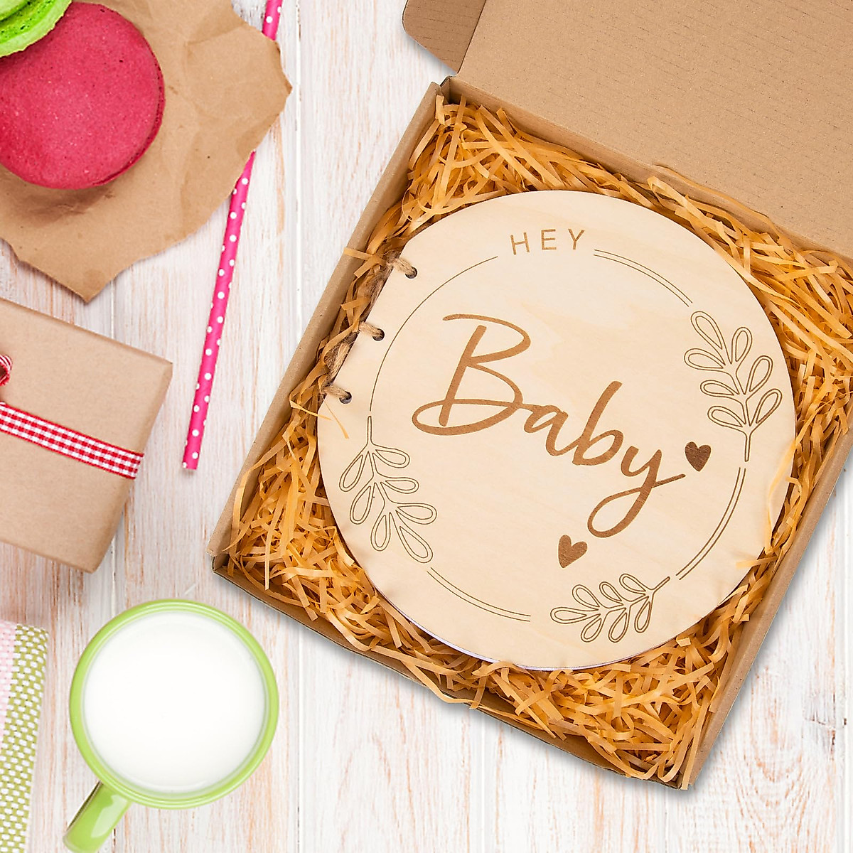 Fuceury Wood Baby Shower Guest Book, Oh Baby Guest Advice Book with Blank Pages Baby Shower Sign in Guest Book for New Parents