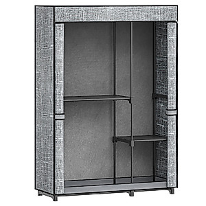 Hzuaneri Closet Wardrobe, 48.8-inch Portable Closet for Bedroom, 3 Clothes Rail Clothes Rail with Fabric Cover, Clothes Storage Organizer, 48.8 x 16.9 x 71.8 Inches, 4 Compartments, Grey WC09304G