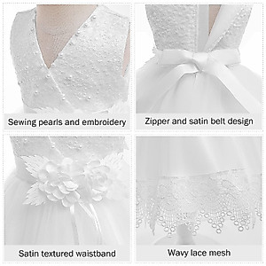 LZH Baby Girl Party Dress Baby Christening Outfit Girl Baby Girl Dresses 0-3 Months Fancy First Baptism Elegant Party D-White