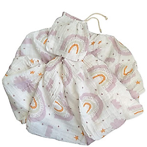 Dreams from the Big City Boho Nursery Decor Cotton Muslin Crib Sheet for Babies and Toddlers - Modern, Gender Neutral, Bohemian Fitted Sheet (28" x 52" x 9") - Clouds & Rainbows Crib Mix