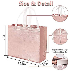 Set of 12 Stylish Reusable Shopping Bag, Glossy Glitter Reusable Grocery Bag with Handle, Non-Woven Fashionable Bag, Gift Tote Bags for Women Groceries Wedding bridesmaid Birthday Party