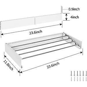 Dontinhu Laundry Drying Racks 2 Pack Collapsible, Wall Mounted Retractable Clothes Drying Rack, 45lbs Capacity, 8 Linear Ft,4 Metal Rods, with Wall Template (White2-23.6").
