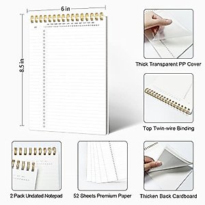 Regolden-Book To Do List Notepad Spiral Planner, Daily Task Tracker with Wide Lined Notebooks, List Maker, Daily Schedule Tracking College Ruled Flexible Cover To Do List Journal, Grocery Checklist for Teacher/Men/Women, 52 Sheets (6"x8.5")2Pack